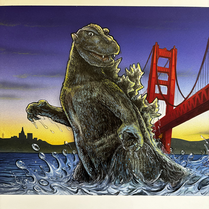 Max Toy Co - Godzilla original painting Mark Nagata 1954 Marusan header ...